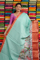 RK Collections - Fancy Silk Knachi Border Kalamkari Design Sea Green ...