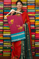 RK Collections - Soft Silk Printed And Gap Border Magenta Pink With ...
