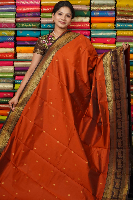 RK Collections - Soft Fancy Silk Cow Border And Gold Butti Rust Orange ...