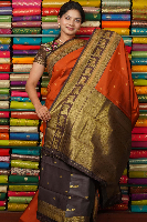RK Collections - Soft Fancy Silk Cow Border And Gold Butti Rust Orange ...