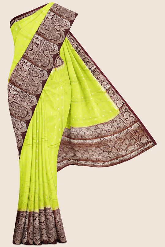 Soft Chiniya Silk Flower Butti Dark Green And Red Saree