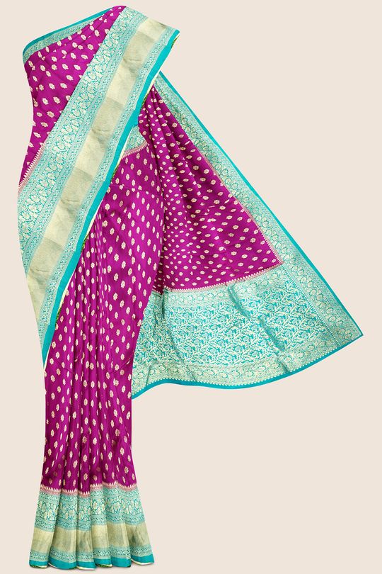 Soft Warm Silk Butti With Floral Design Bright Magentha Pink And Raama ...