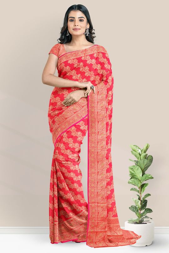 Banarasi Georgette Bandini Bright Pink Saree