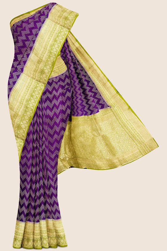 Georgette Lahariya Design Dark Copper Sulphate Blue And Chocolate Saree