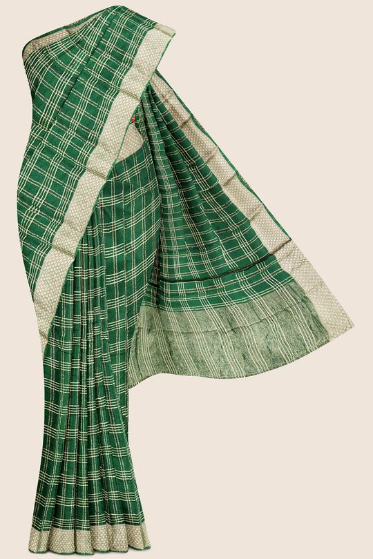 Chiffon Checks Red And Green Saree