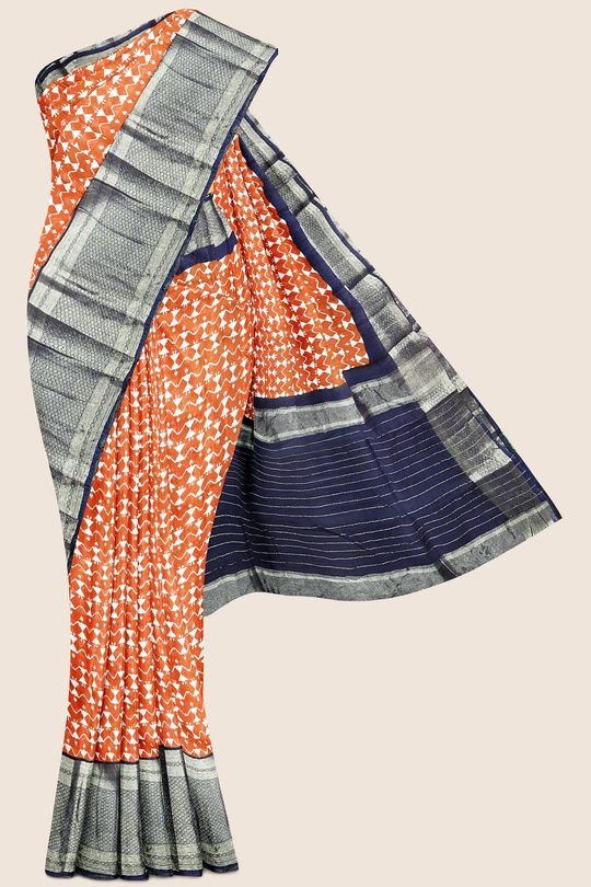 Maheswari Silk Trible Print Green And Dark Navy Blue Saree